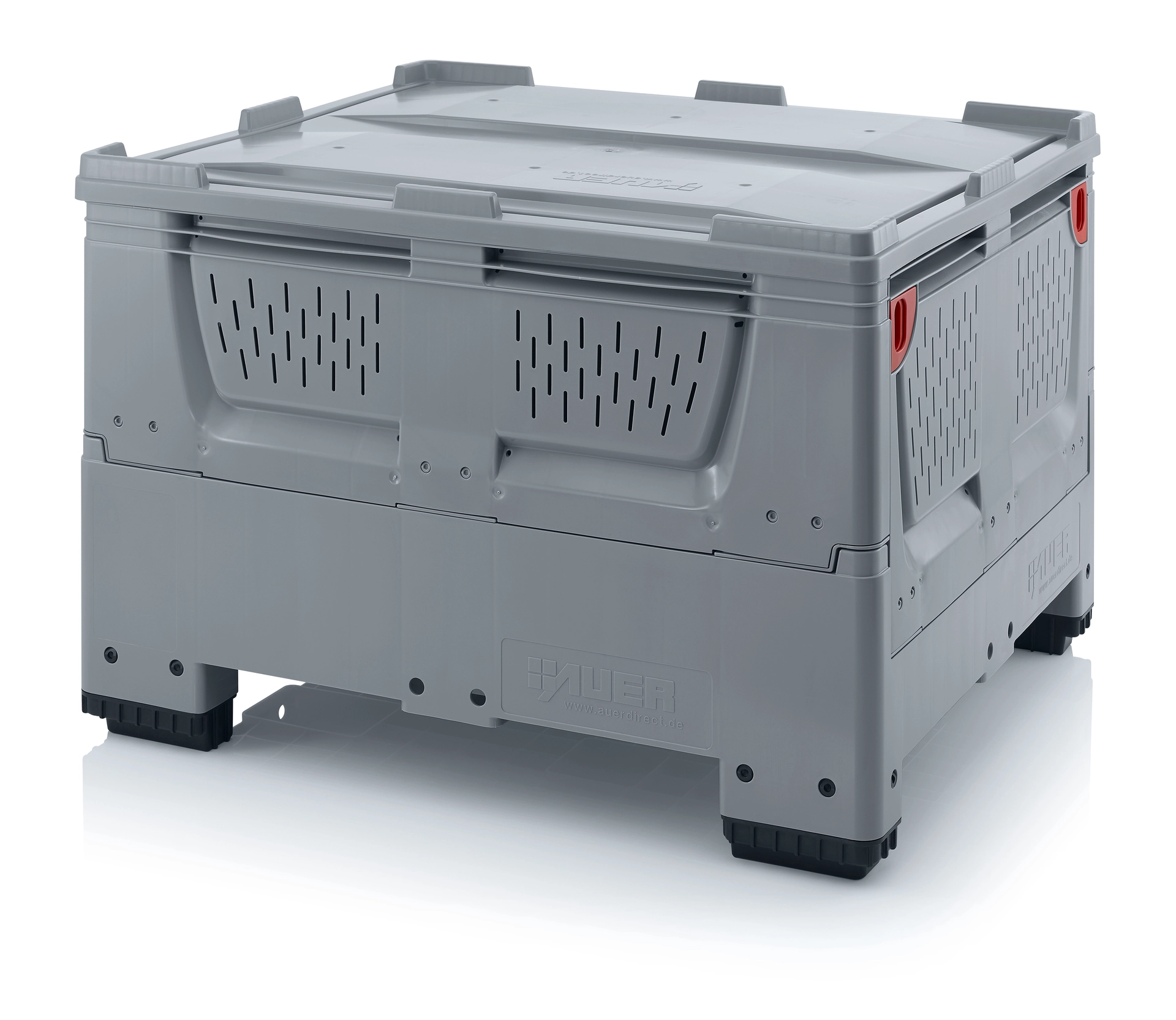 Fällbar plastcontainer med ventilation i flera utföranden